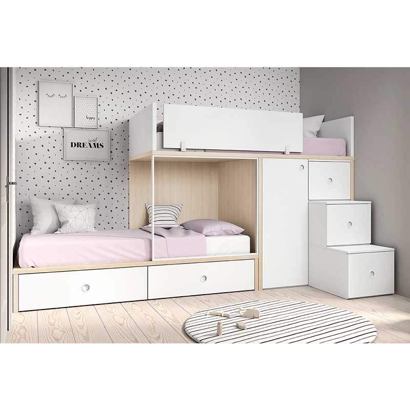 Conjunto litera tren escalera de cajones Ros- Bebeydecoracion