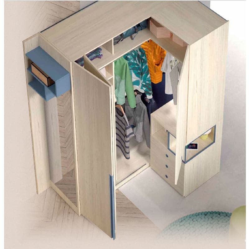 Armario rincón con puertas plegables y cajones | Bebebeydecoracion